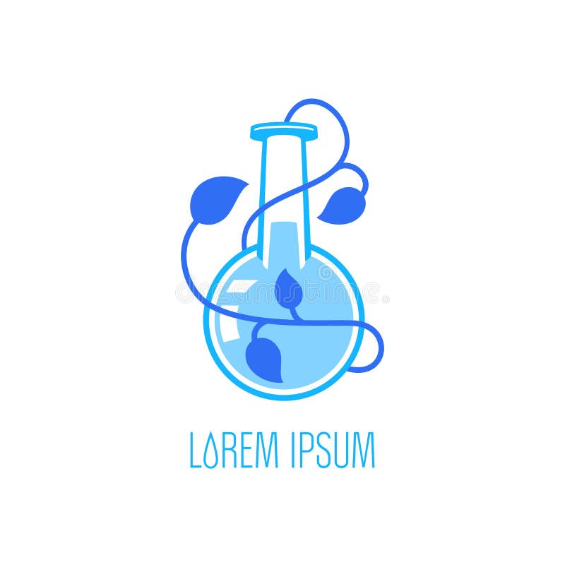 Blue Flask with Plant Vecor Logo, Laboratory Biotechnology Concept ...