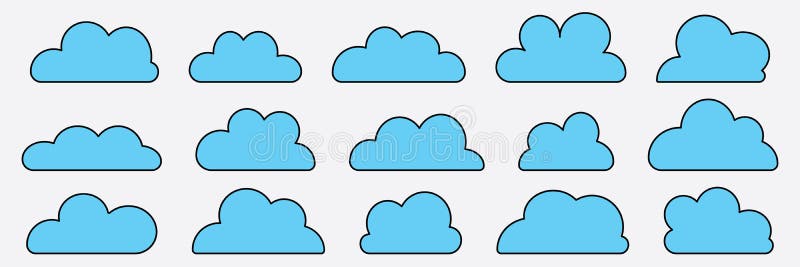 Flat Cloud Shape Vector Icon Set on Blue Background. Stock Vector ...