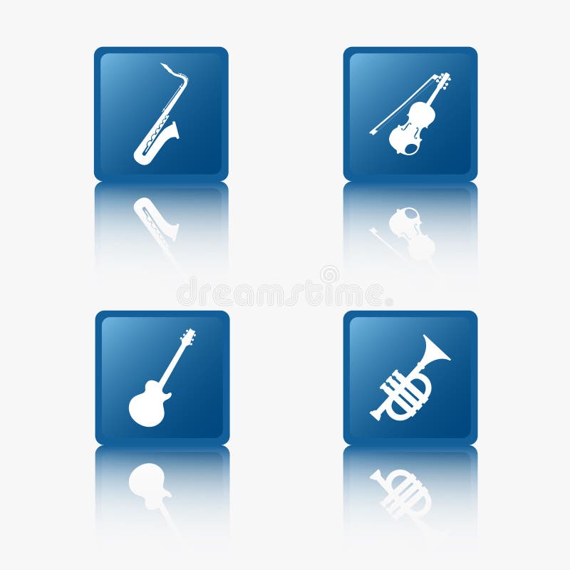 Blue Flat Design Icons, Musical Instrument, Collection Stock Vector ...