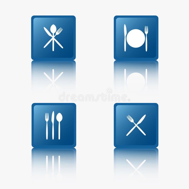 Blue Flat Design Icons, Tableware, Collection Stock Vector ...