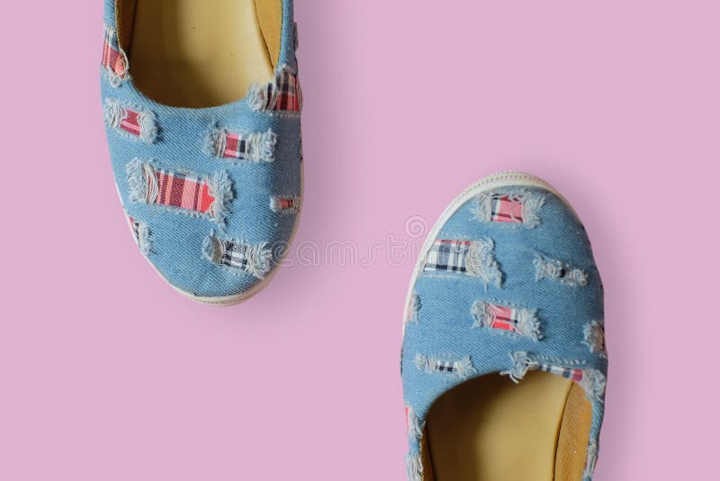 Two Patterned Shoe, Blue Flat Shoes on a Pink Background, Casual Shoes ...