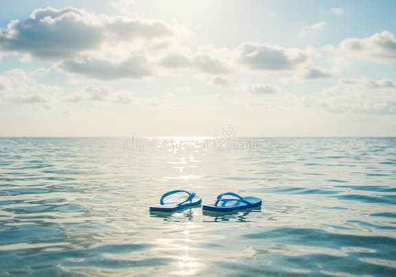Blue Flip Flops Floating in Calm Ocean Water Stock Illustration ...
