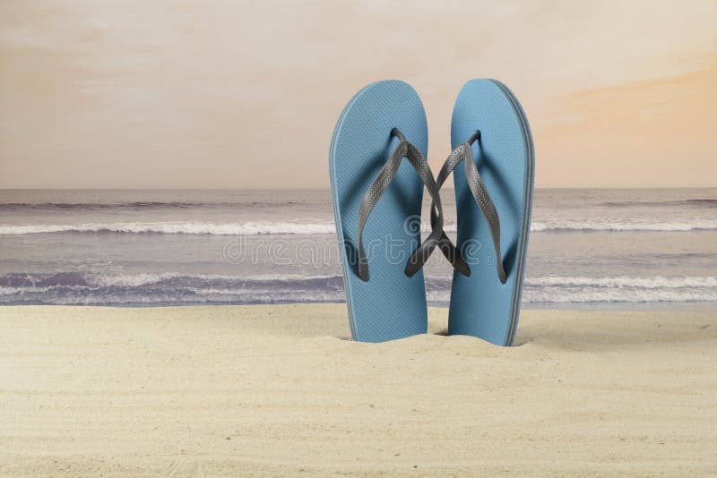 Blue Flip Flops in the Sand Stock Image - Image of waves, costa: 162209909