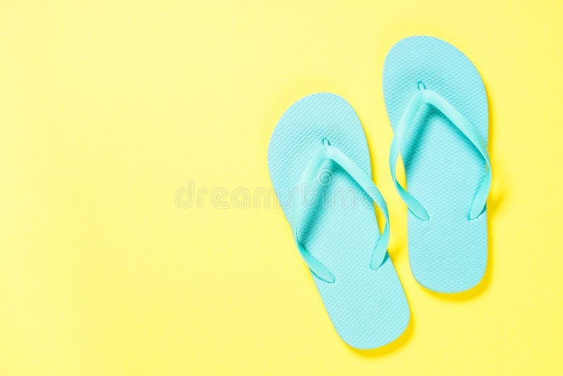 Blue Flip Flops on Yellow Background. Stock Image - Image of blue, view ...