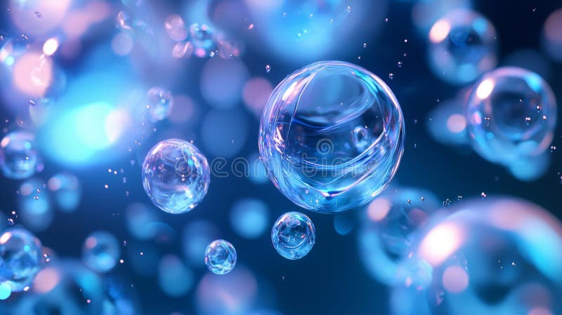 Blue Floating Bubbles in a Luminous Abstract Background Stock Image ...