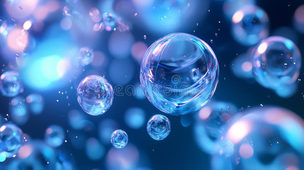 Blue Floating Bubbles in a Luminous Abstract Background Stock Image ...