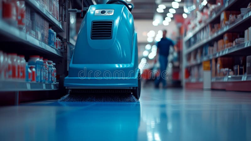 A Blue Floor Cleaning Machine in the Mall. Generative AI. Stock ...