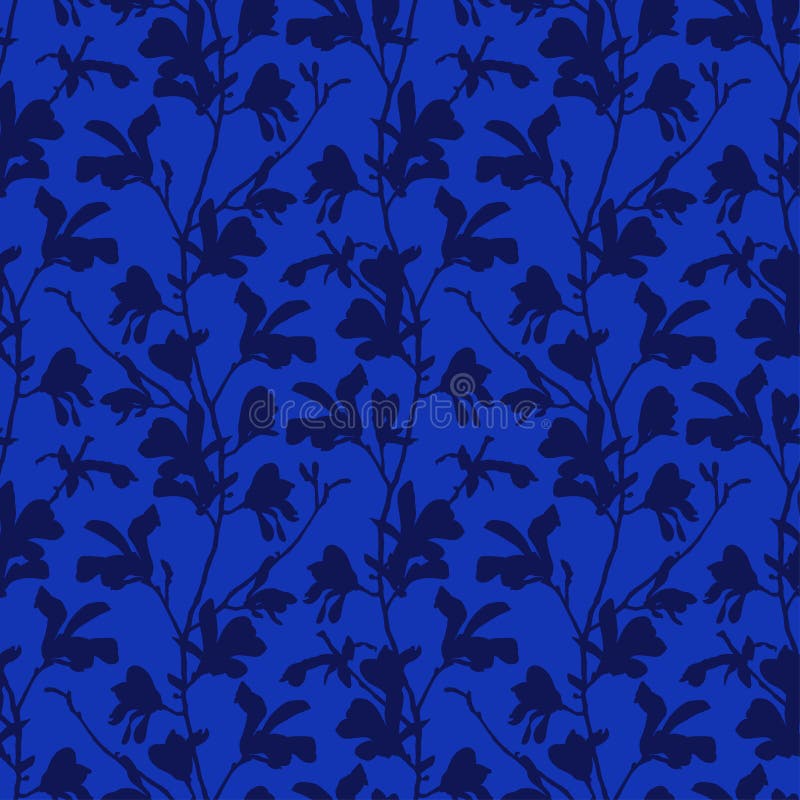 Blue Floral Background with Branch and Magnolia Flower. Seamless ...
