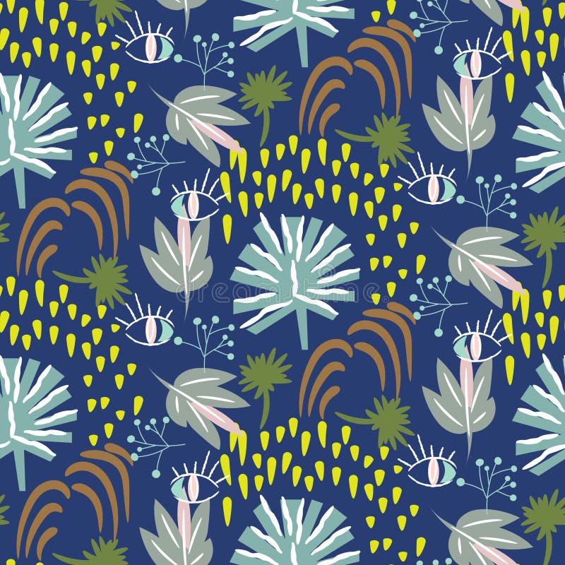 Blue Floral Botany Pattern Seamless Vector Texture. Stock Vector ...