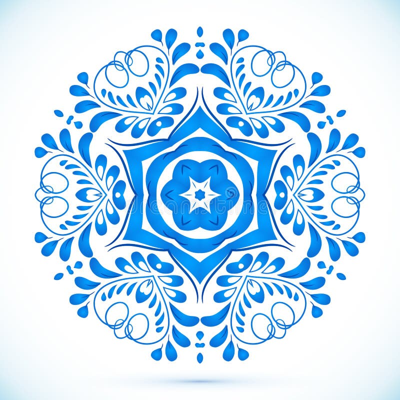 Blue Floral Circle Pattern in Gzhel Style Stock Vector - Illustration ...