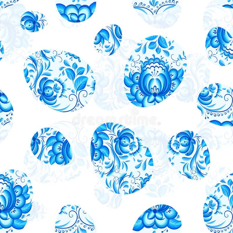 Blue Floral Easter Eggs Seamless Pattern Stock Vector - Illustration of ...