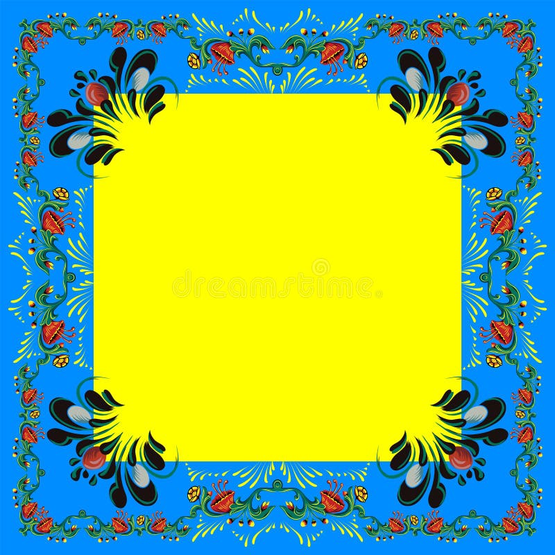 Blue Floral Folk Art Vector Frame with Decorative Border Design Stock ...