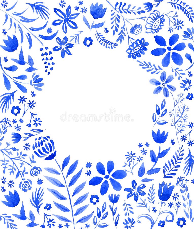 Blue floral frame stock illustration. Illustration of color - 43912463
