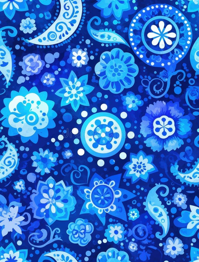 Blue Floral Paisley Pattern Design Stock Illustration - Illustration of ...