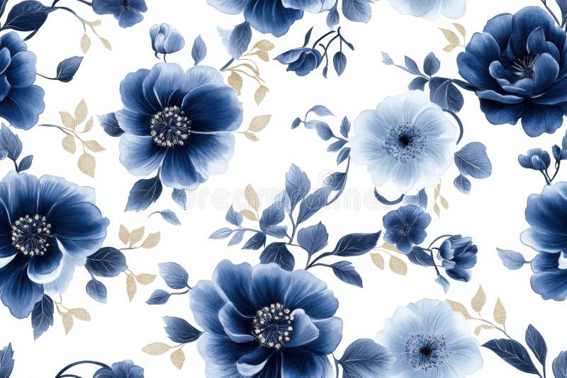 Blue Floral Pattern stock illustration. Illustration of flowers - 342133160