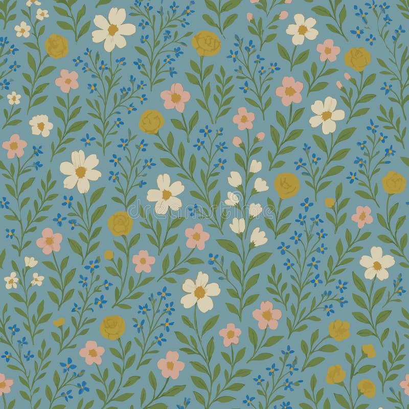 Blue Floral Print Design in Vector Stock Vector - Illustration of cute ...