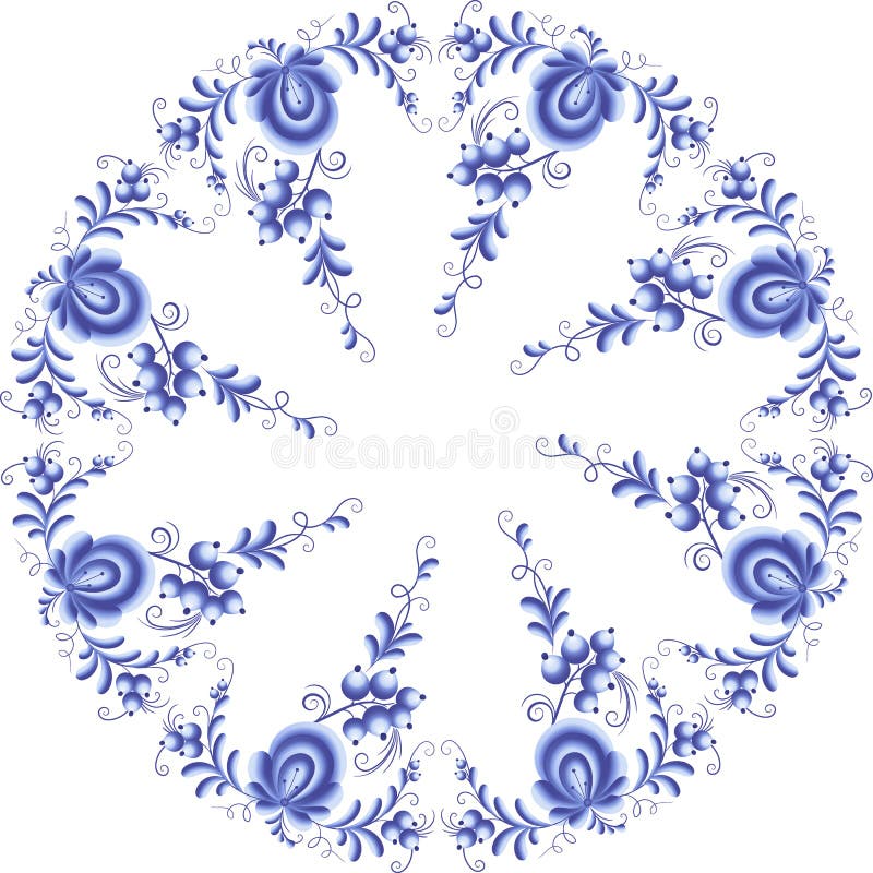Blue Floral Round Frame in Gzhel Style Stock Vector - Illustration of ...