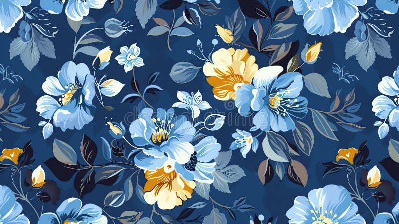 Blue Floral Seamless Pattern Design Stock Illustration - Illustration ...