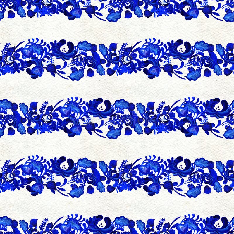 Blue Floral Seamless Pattern in Russian Gzhel Background Stock ...