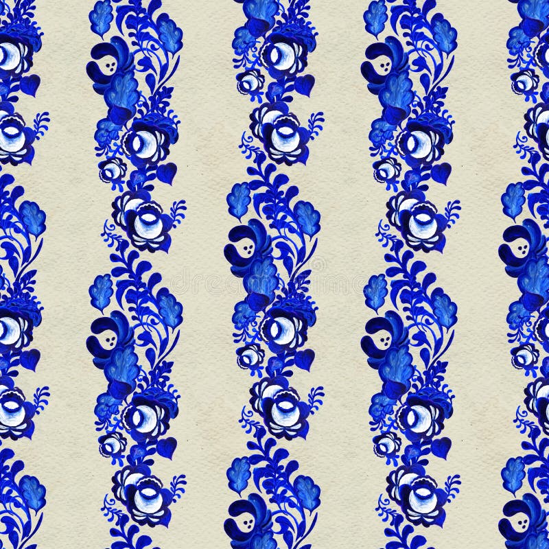 Blue Floral Seamless Pattern in Russian Gzhel Background Stock Image ...