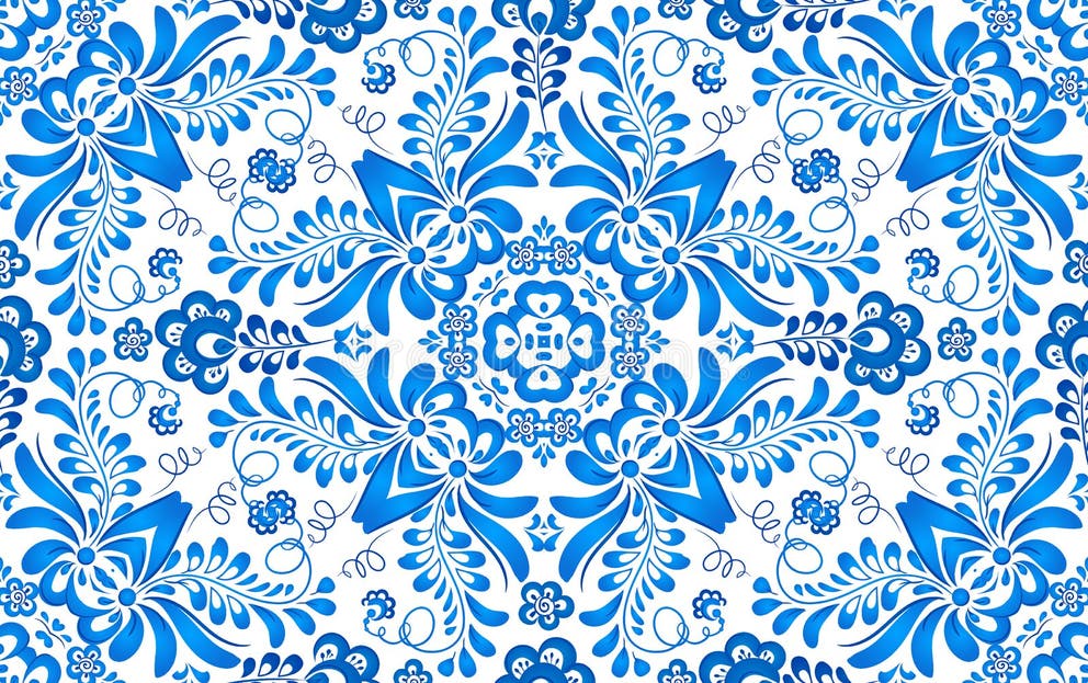 Blue Floral Seamless Pattern in Russian Gzhel Stock Vector - Illustration of abstract, ornate ...