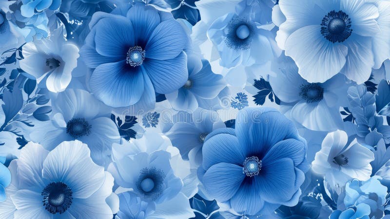 Blue Floral Seamless Pattern with Various Flowers Stock Illustration ...