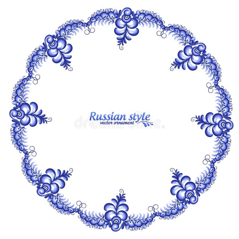 Blue Floral Vector Frame in Russian Traditional Gzhel Style Stock ...
