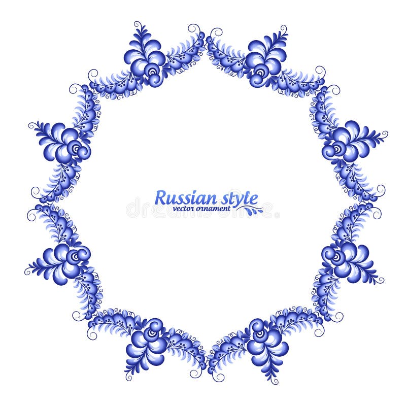 Blue Floral Vector Frame in Russian Traditional Gzhel Style Stock ...