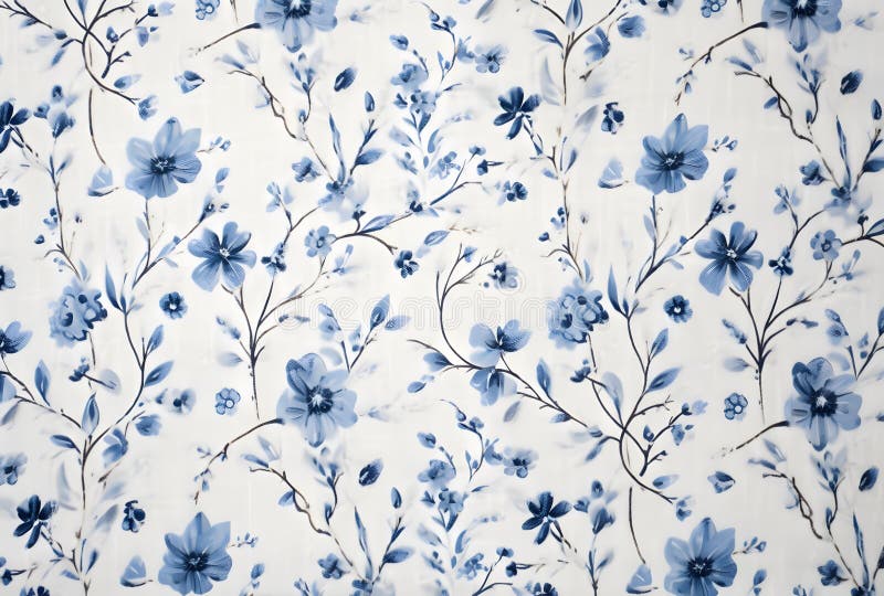 Blue Floral Vines Pattern on Linen Fabric Stock Illustration ...