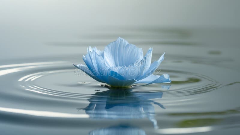 Blue Flower Floating Gently on Calm Water. Stock Image - Image of blue ...