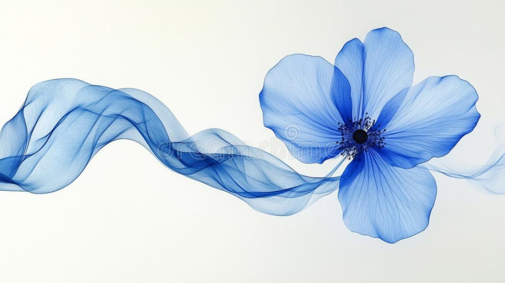 Blue Flower with Flowing Translucent Fabric Design Stock Illustration ...