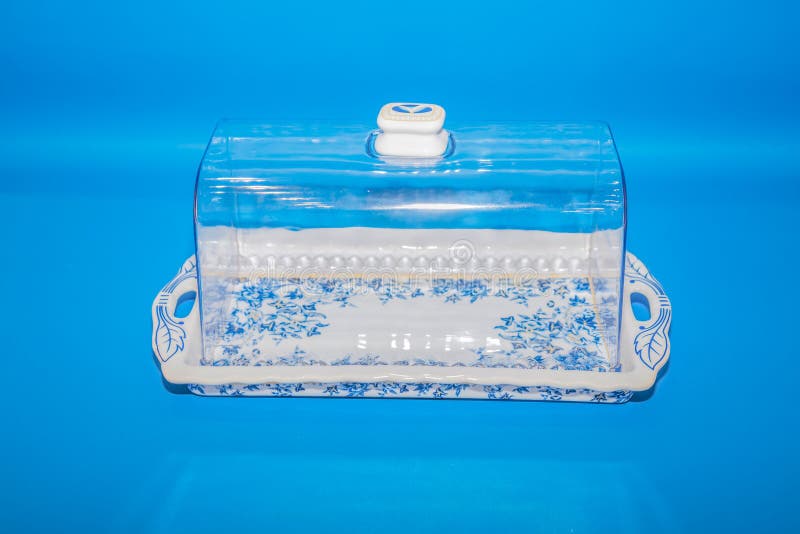 Blue Flower Pattern Ceramic Rectangular Cake Container Stock Photo ...