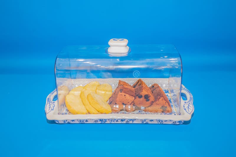 Blue Flower Pattern Ceramic Rectangular Cake Container Stock Photo ...