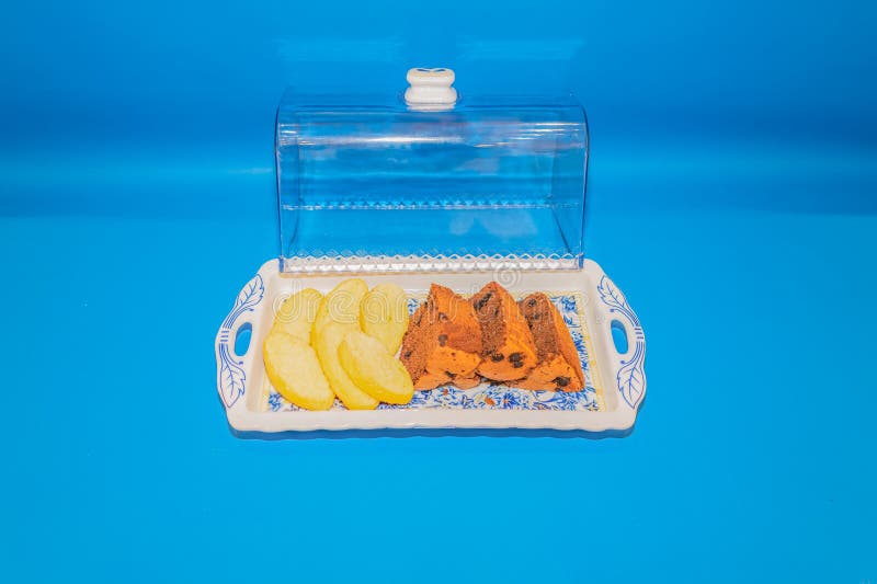 Blue Flower Pattern Ceramic Rectangular Cake Container Stock Photo ...