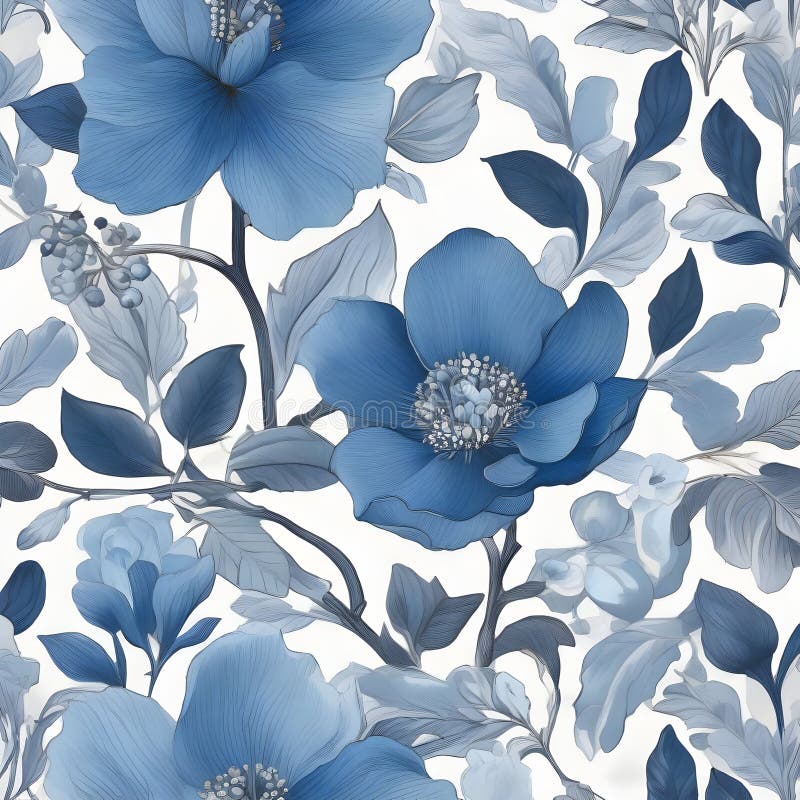 Blue Flower Pattern on a White Background. AI-Generated Stock ...