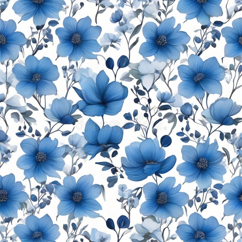 Blue Flower Pattern on a White Background. AI-Generated Stock ...