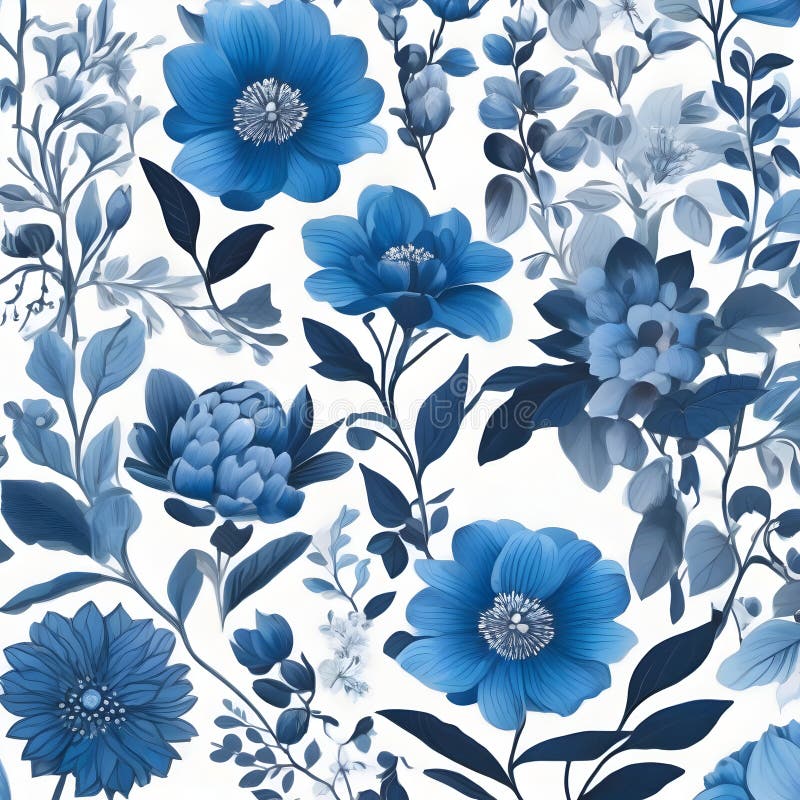 Blue Flower Pattern on a White Background. AI-Generated Stock ...