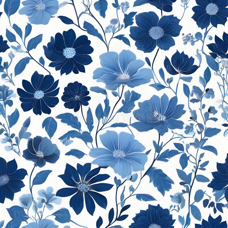 Blue Flower Pattern on a White Background. AI-Generated Stock ...