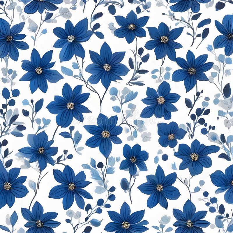 Blue Flower Pattern on a White Background. AI-Generated Stock ...