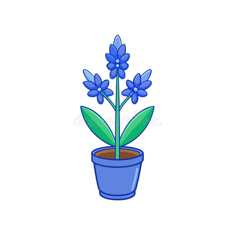 Blue Flower in Pot Cartoon Illustration Stock Illustration ...