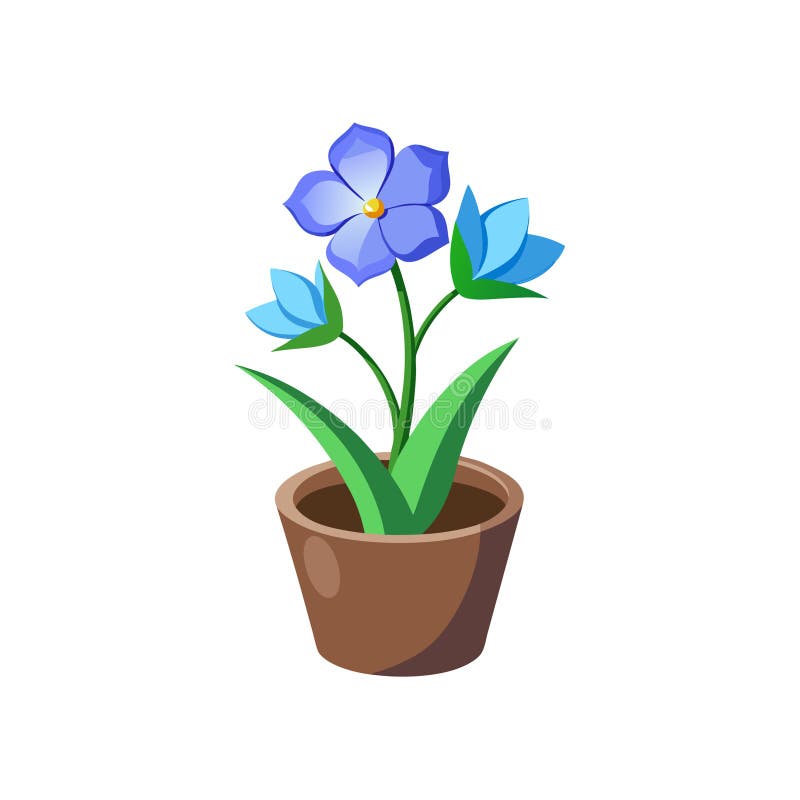 Blue Flower in Pot Cartoon Illustration Stock Illustration ...