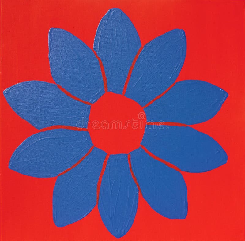 Blue Flower on Red Background Painting Stock Photo - Image of botanic ...