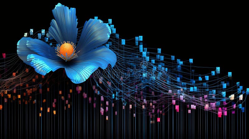 Blue Flower in a Sea of Digital Waves, a Symbol of Nature and ...