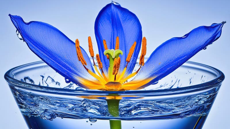 Blue Flower, Water, Glass, Splash, Studio, Background, Purity ...
