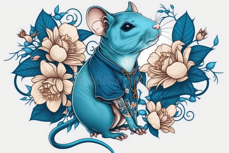 Blue Flowered Domestic Fancy Siamese Standard Rats Stock Illustration ...
