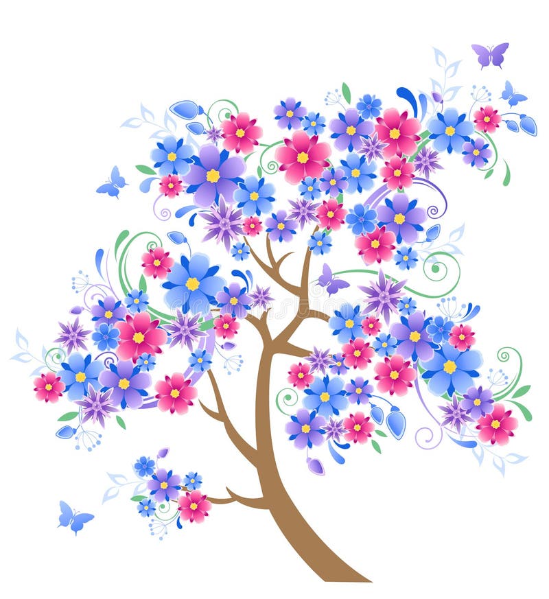 Spring tree with flowers stock illustration. Illustration of flora ...