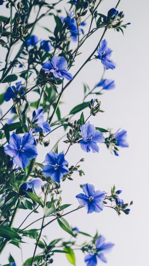 Blue Flowers on a Branch Against a White Background, Nature and ...