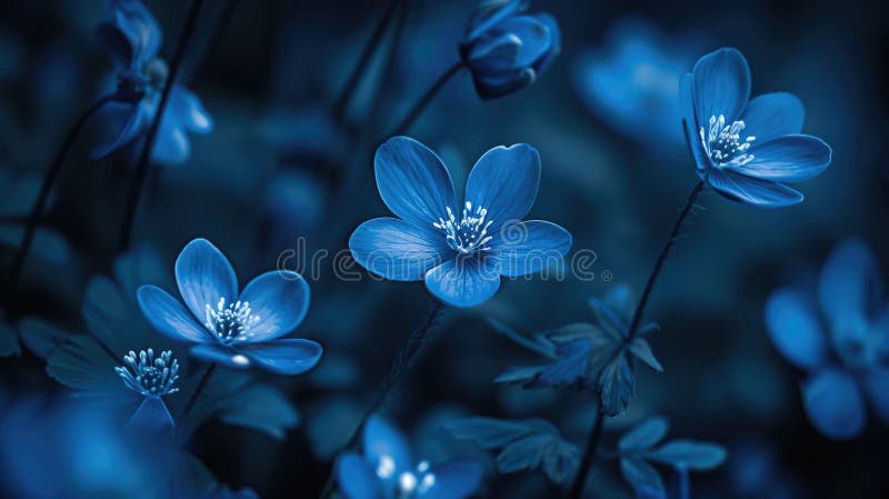 Blue Flowers in the Dark with a Blurred Effect Create a Mysterious and ...