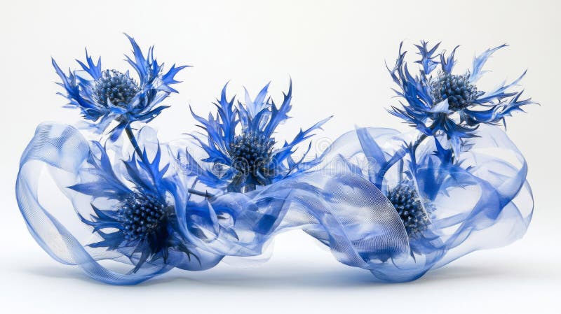 Blue Flowers Draped in Sheer Blue Fabric Stock Illustration ...