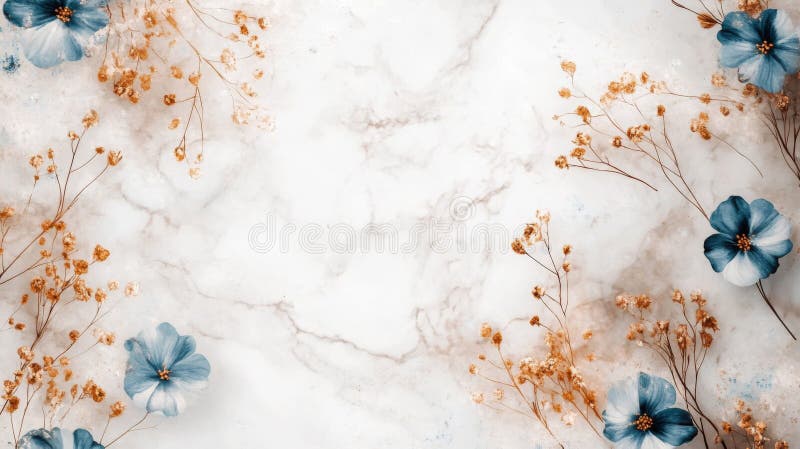 Blue Flowers and Dried Branches on Marble Stock Illustration ...